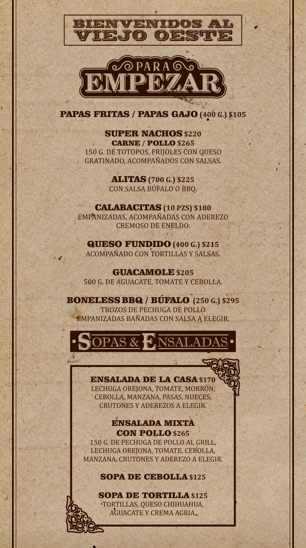 Menú Munchkins Restaurant & Sport Bar